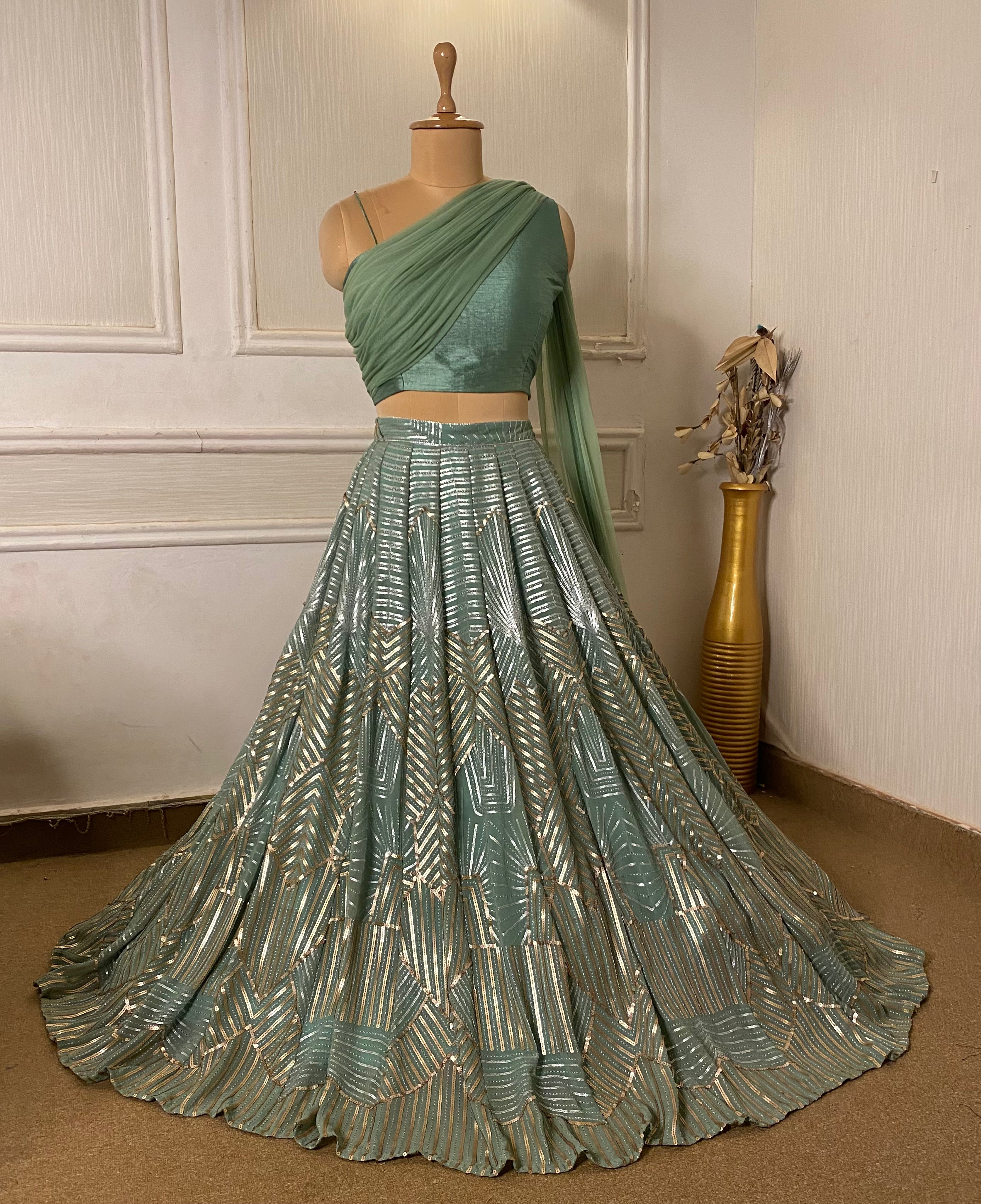 Mint one shoulder Lehenga – Glittercholi